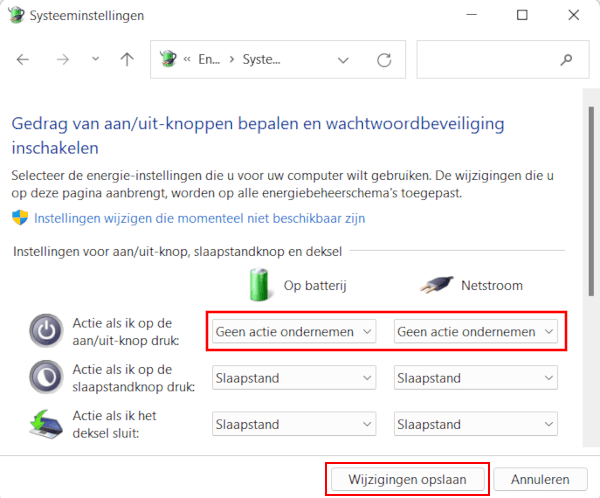 De aan/uit-knop van je PC uitschakelen in Windows 11