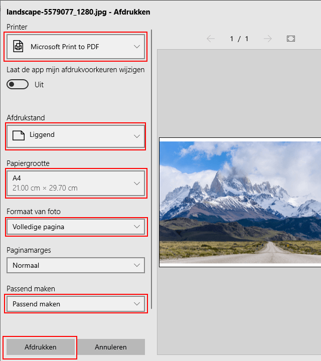 JPG of PNG afbeelding converteren naar PDF in Windows 10