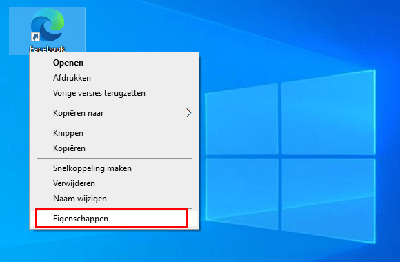 Pictogram van internet snelkoppeling wijzigen in Windows 10