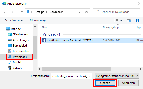 Pictogram van internet snelkoppeling wijzigen in Windows 10