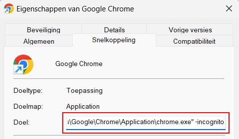 Webbrowser altijd laten opstarten in privémodus