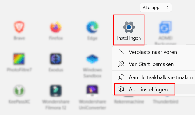 Windows 11 “Instellingen” app resetten (opnieuw instellen)
